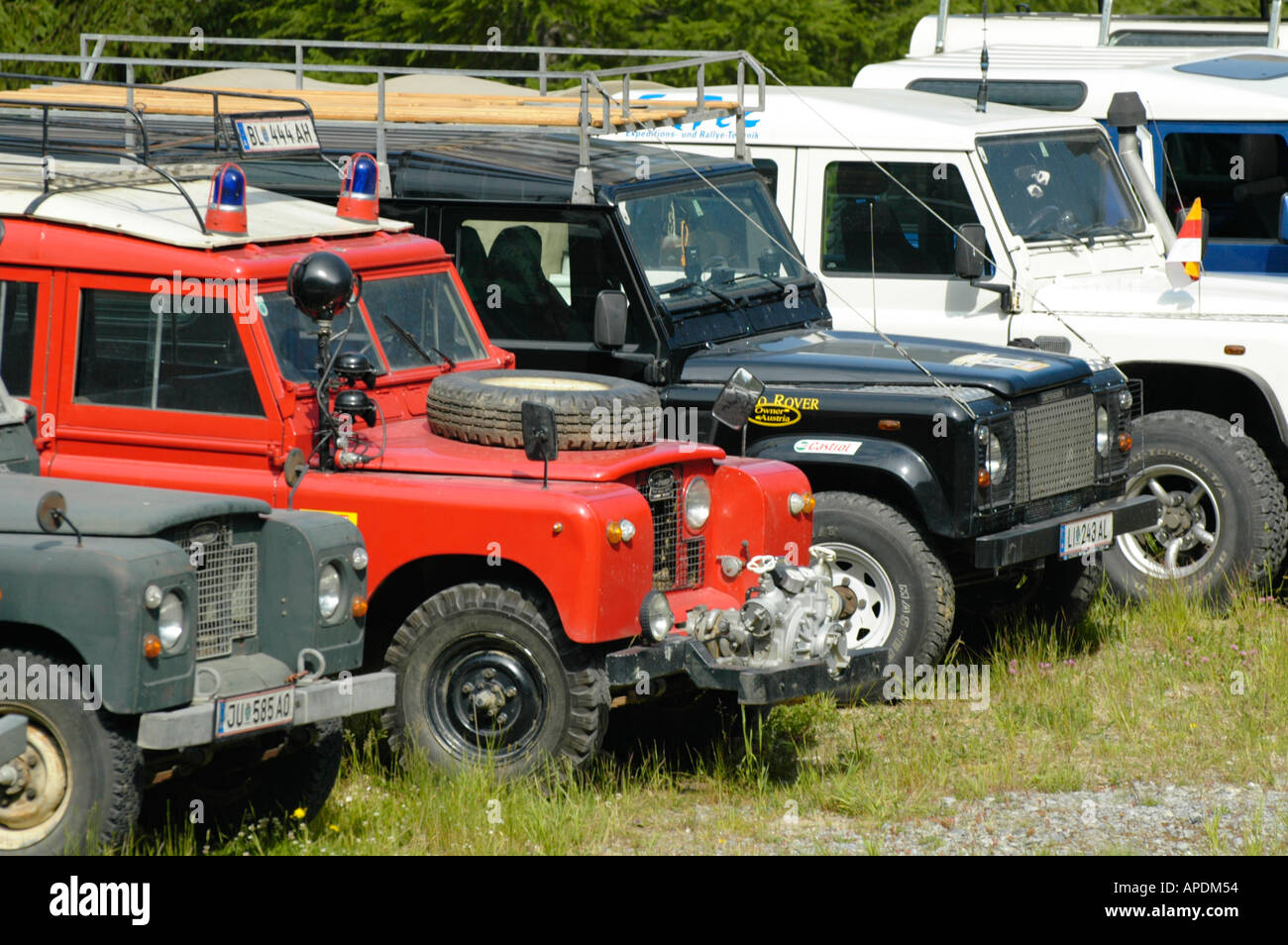 Various Land Rover at an off roading event in the Austrian Alps Stock ...
