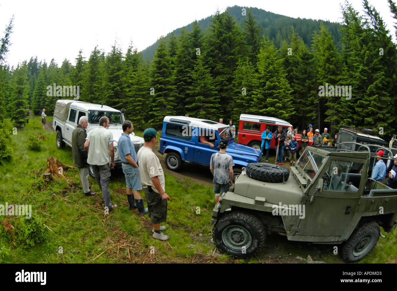 Various Land Rover and people on an Off Road event in the Austrian Alps ...