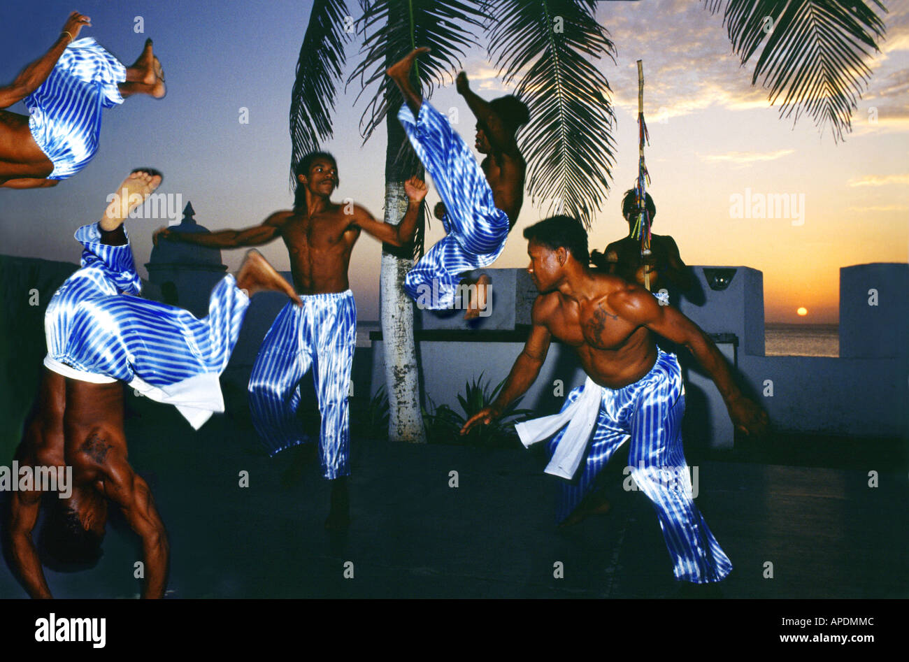 Capoeira fighters at sunset, Salvador da Bahia, Brazil South America ...