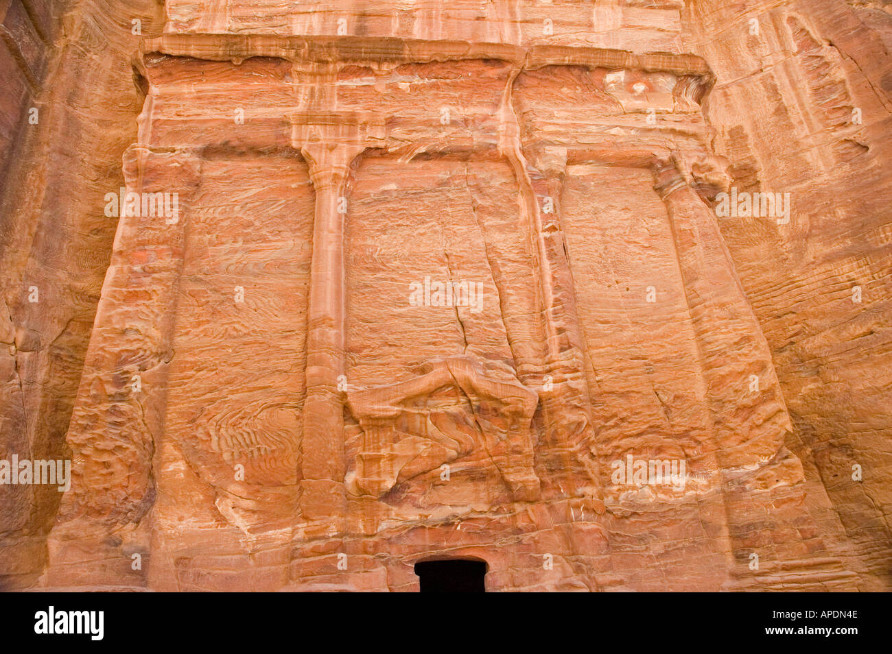 Eroded facade of a sculptured building, Facade Street, Petra, Hashemite ...