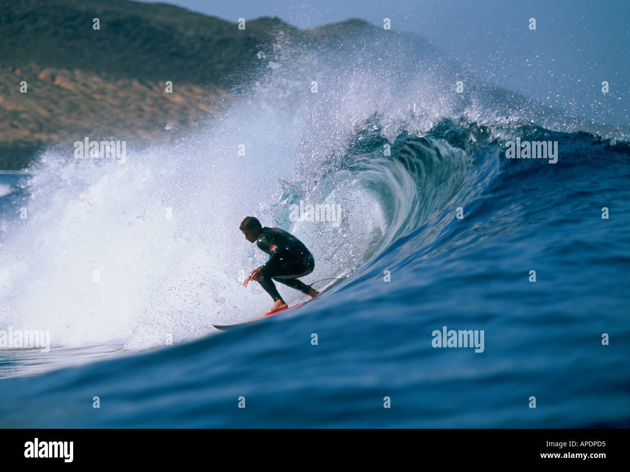 Surfing action and speed in water spray, Alan Stokes, Canary Islands ...