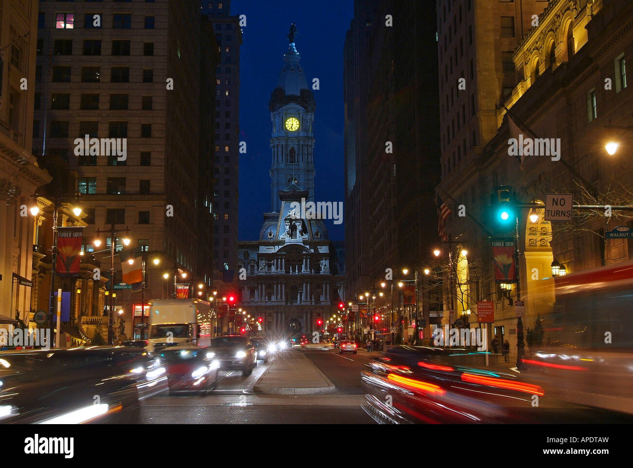 Philadelphia City Hall Clock Tower at Night Stock Photo - Alamy