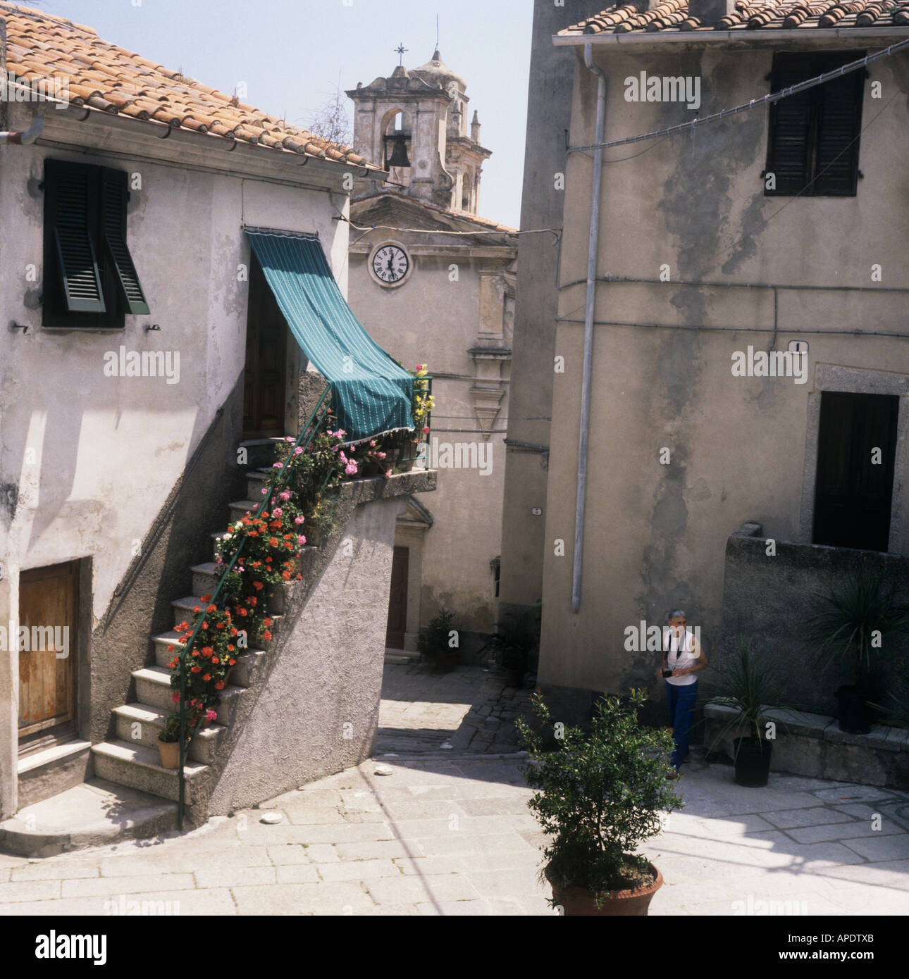 Flower strewn square in Marciano, an ancient hillside town on Elba an ...