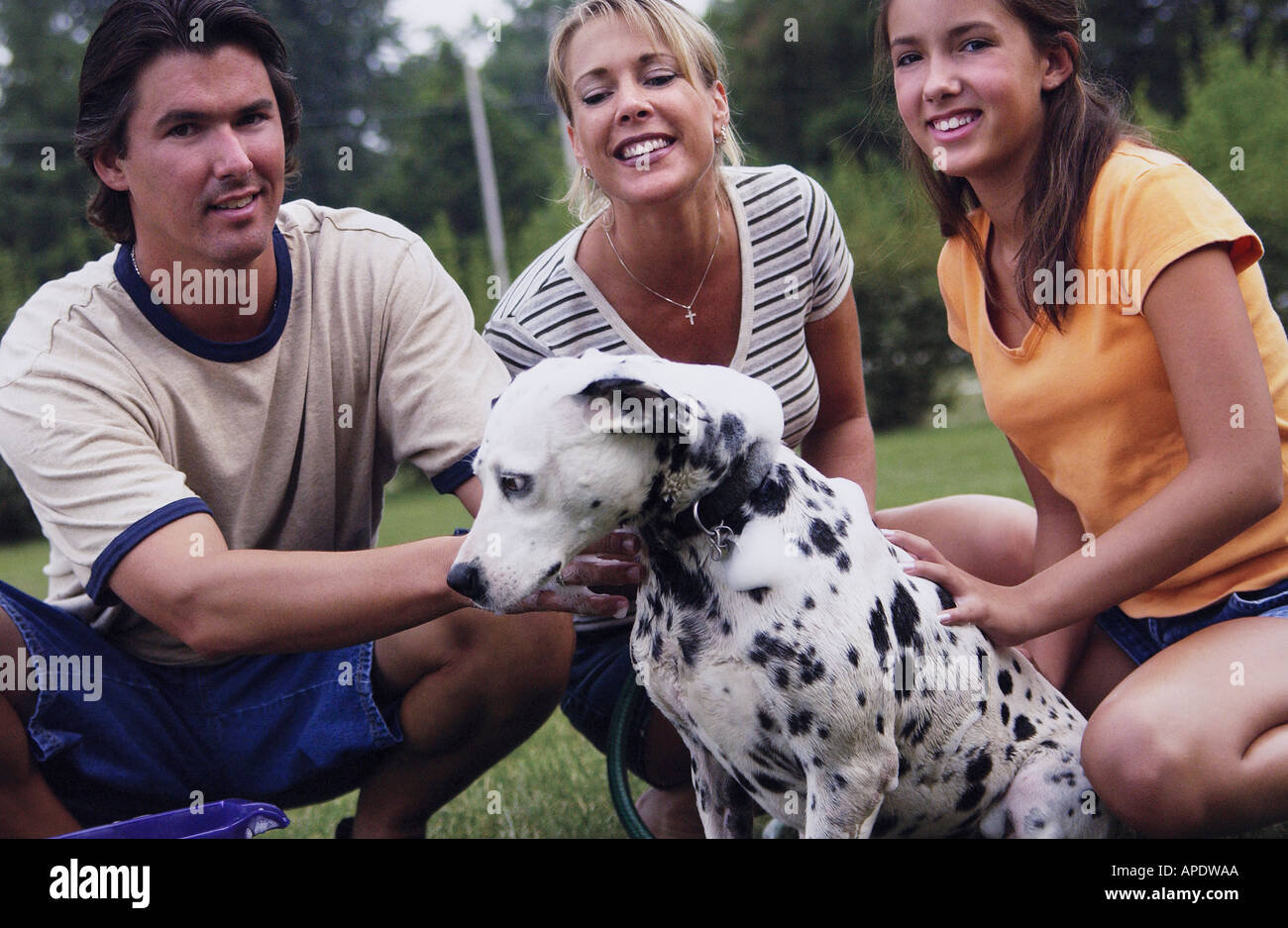 Family washing dog hi-res stock photography and images - Alamy