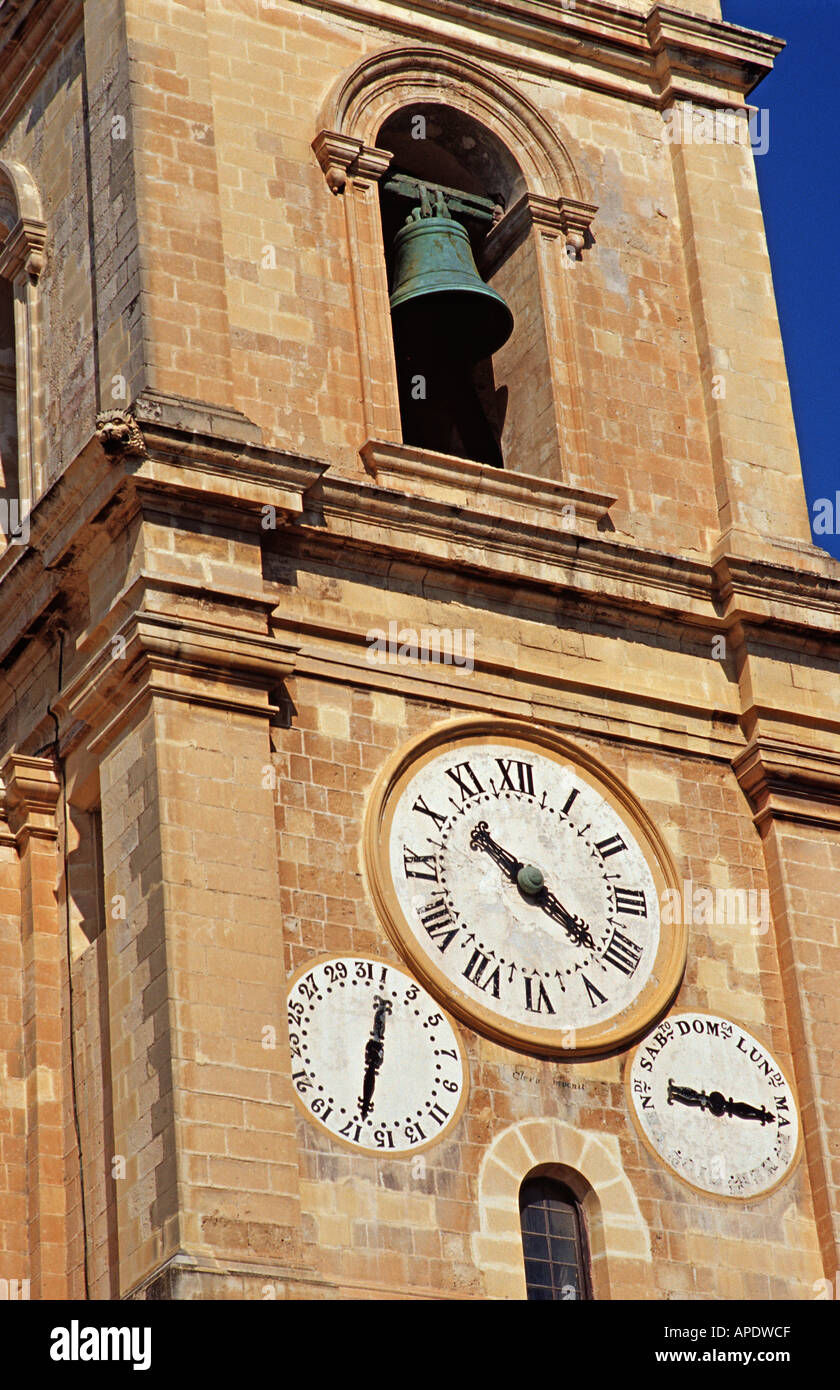 St Johns Co Cathedral clock and bell tower Valletta Malta Stock Photo ...