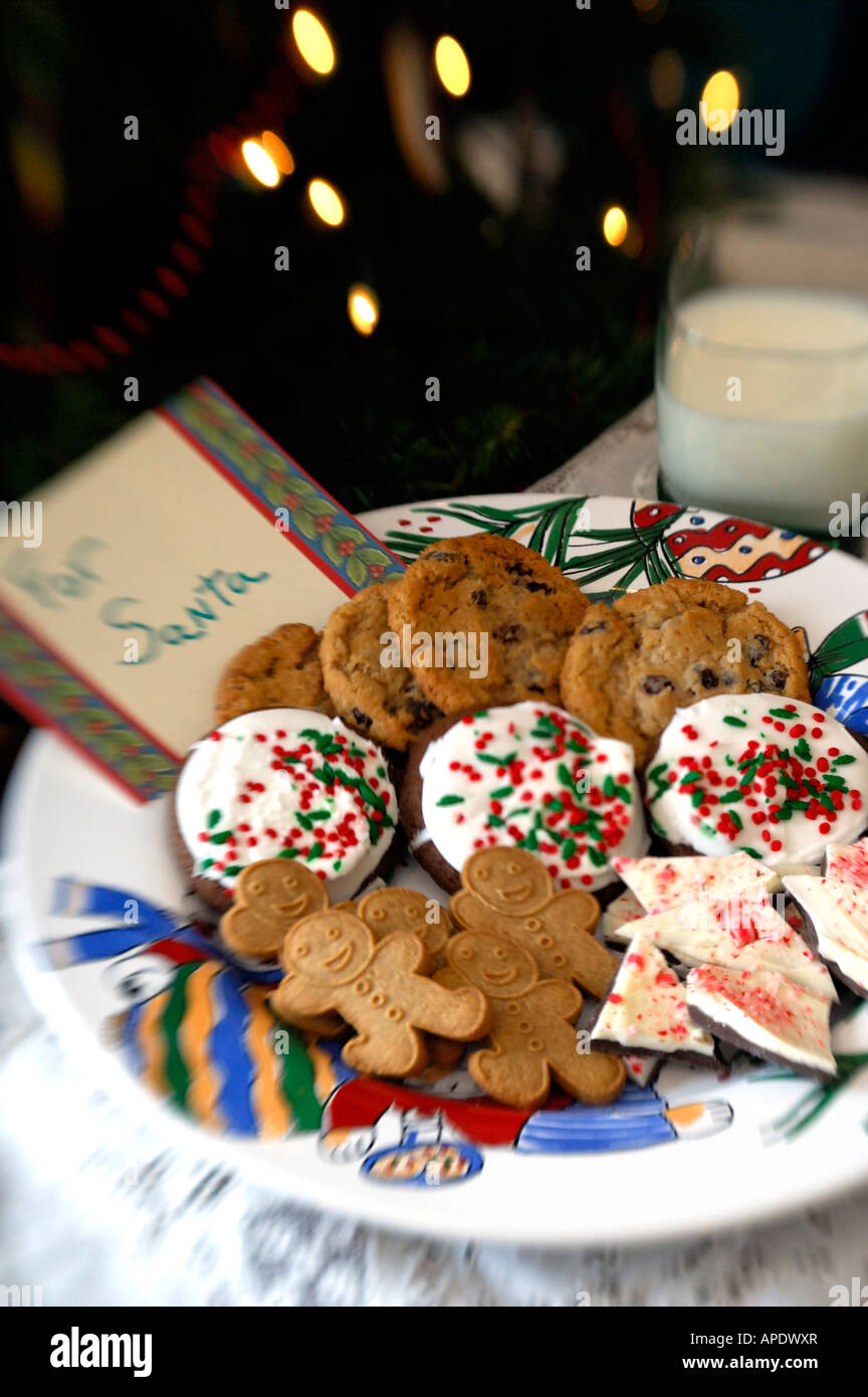Holiday still life. Christmas cookies & milk for Santa. Property ...