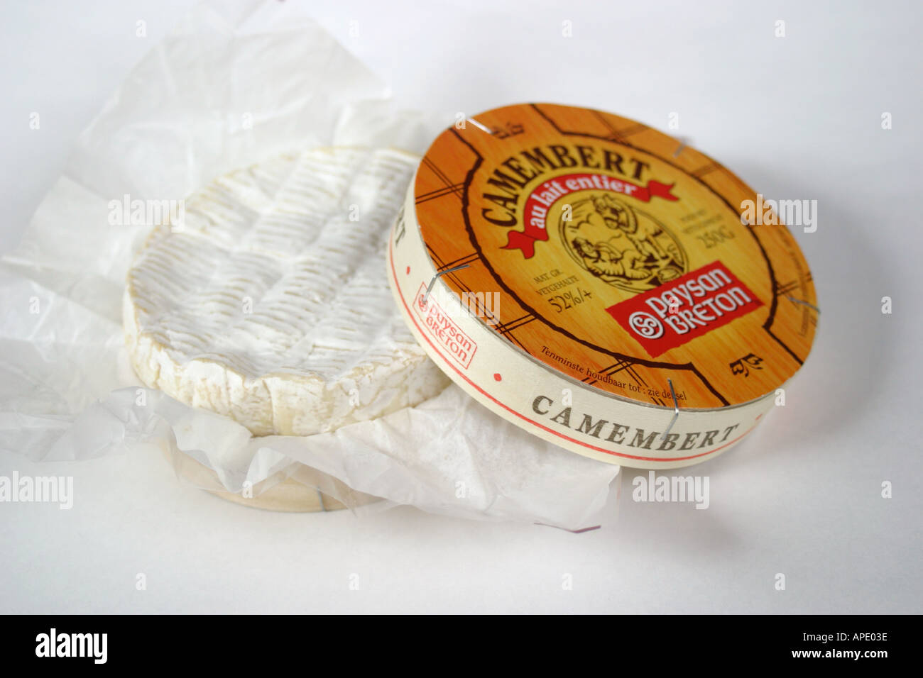 Small Camembert cheese unboxed and uncut on white background Stock ...