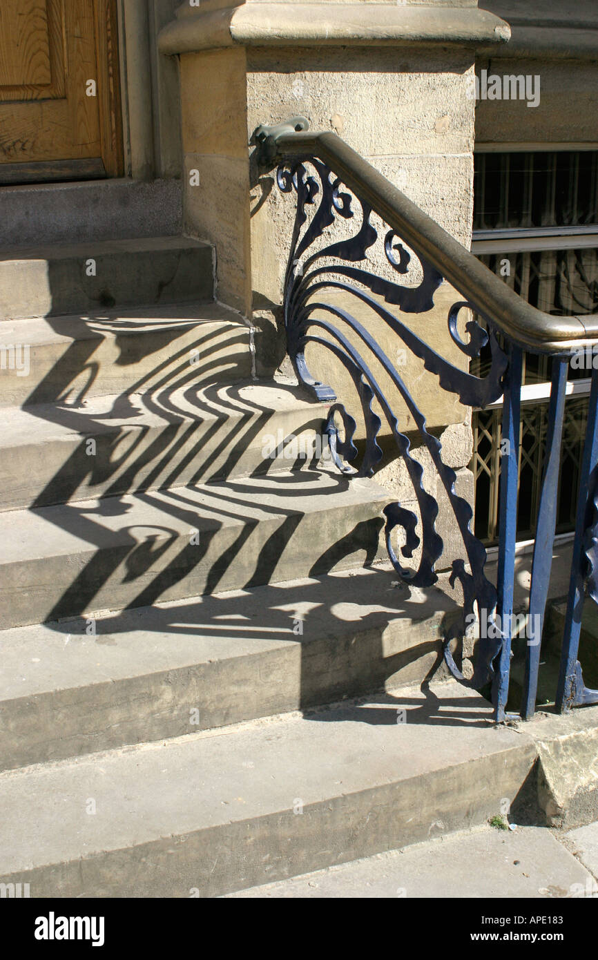 Art Nouveau railings outside offices on Wellington Street Leeds with ...