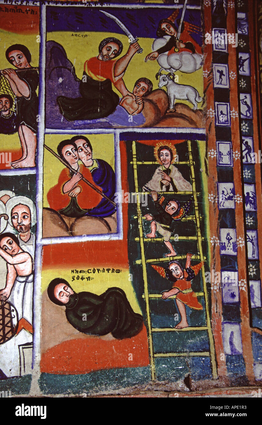 Religious artwork showing the ladder to heaven in a church on an island ...