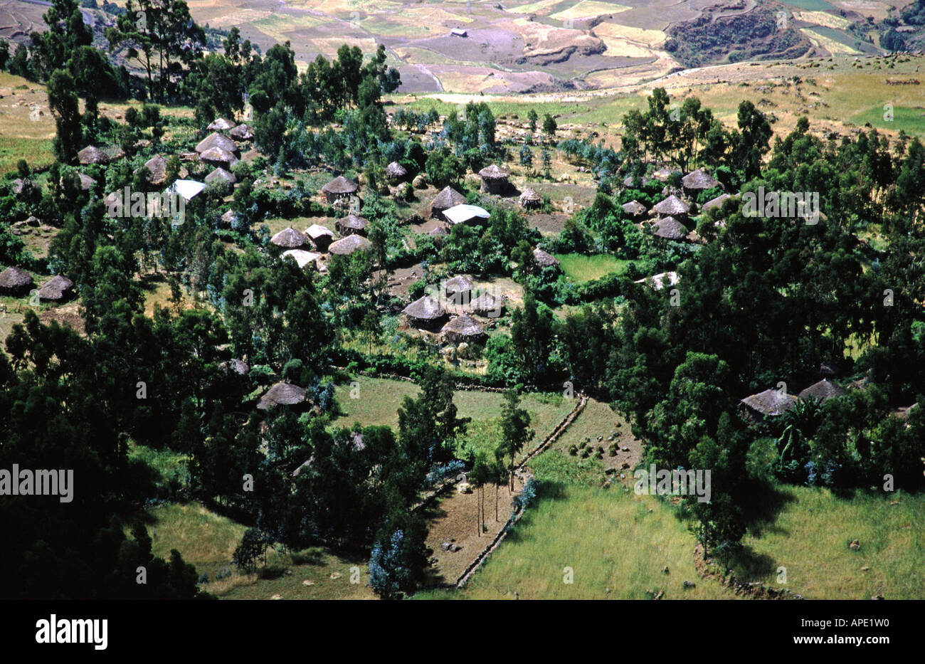 View of a village in the mountains above Lalibela in Ethiopia Stock ...