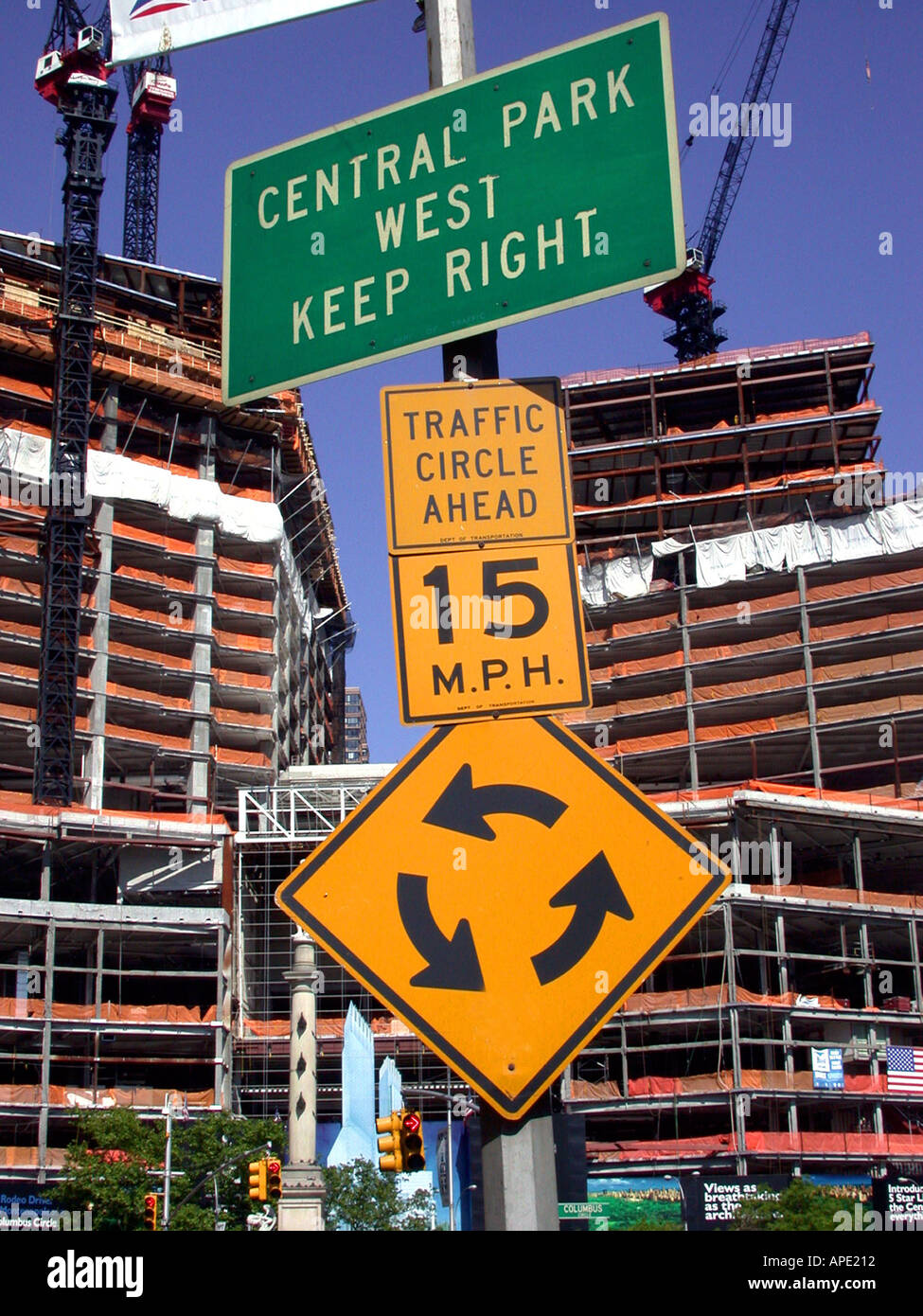 Traffic circle sign in Columbus Circle Stock Photo - Alamy