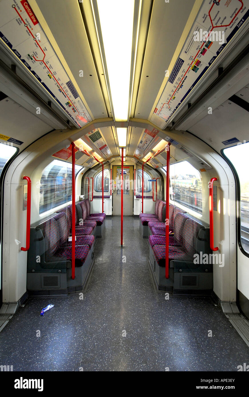 Interior of an empty central line Tube Underground train London United ...