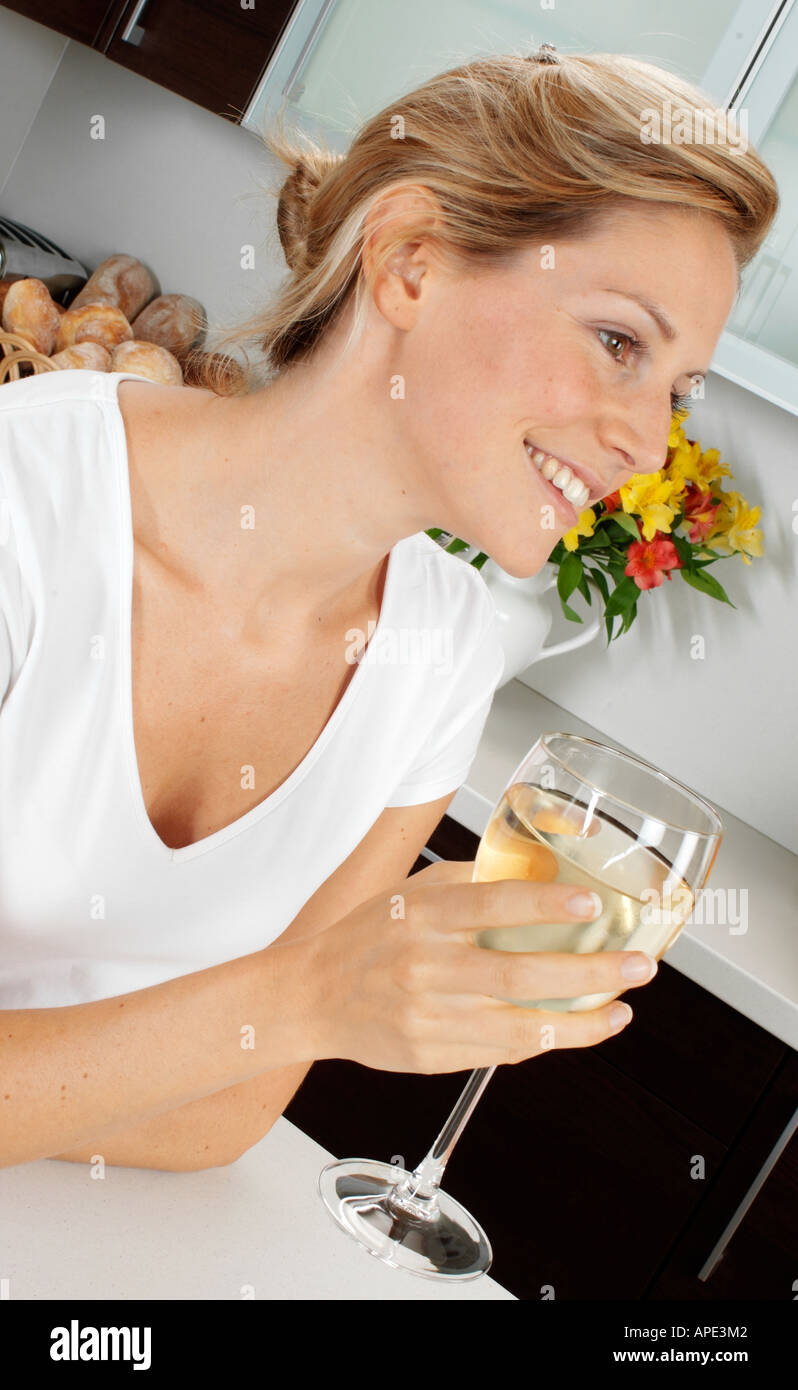 Girl drinking white wine hi-res stock photography and images - Alamy
