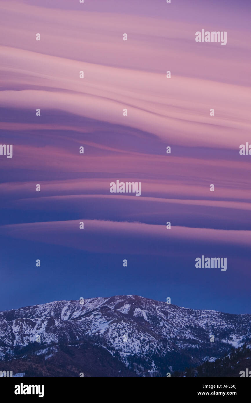 Lenticular clouds at sunset above the Carson Range in Nevada, USA Stock ...