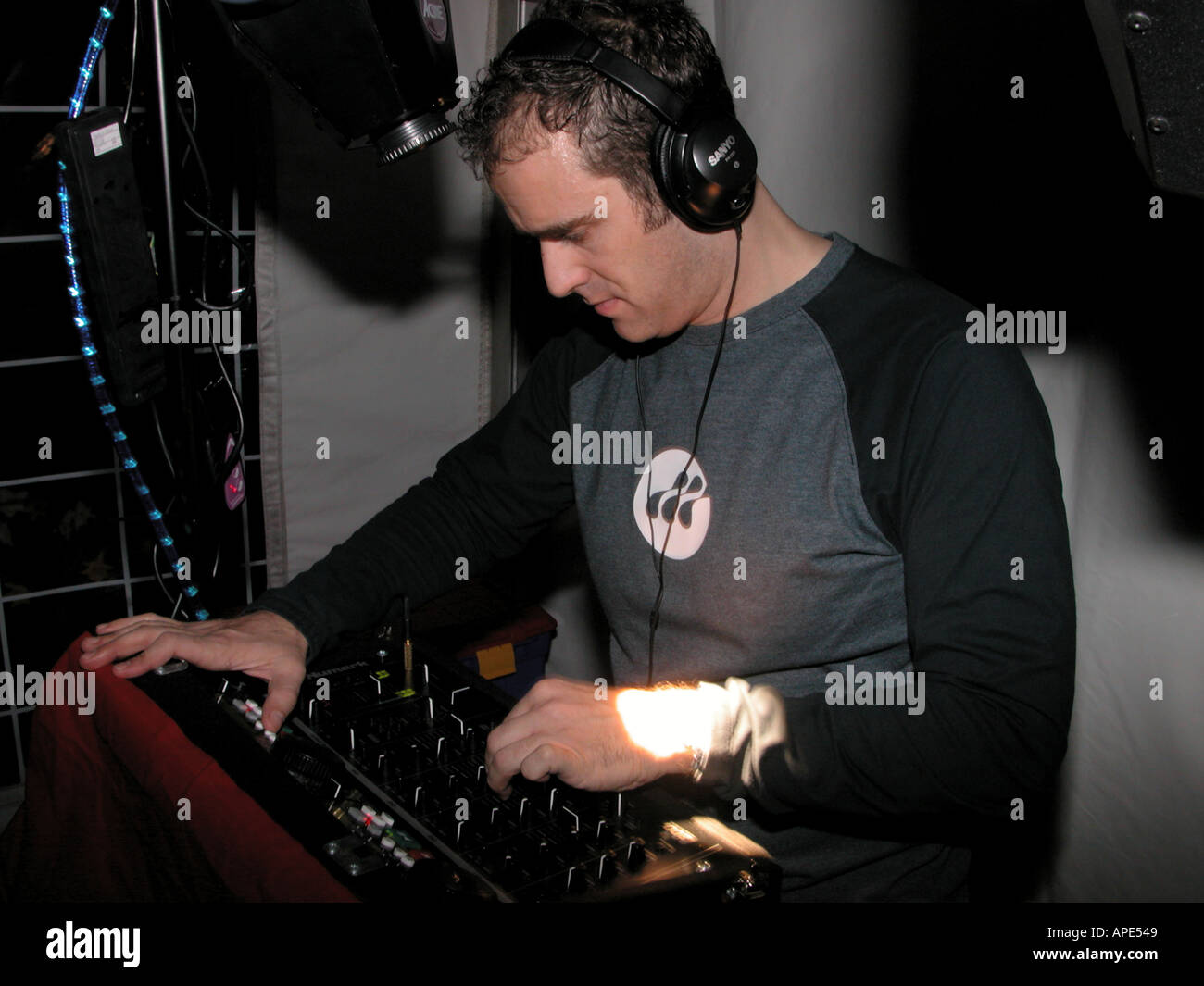 mobile disco DJ at a sound mixing console Stock Photo - Alamy