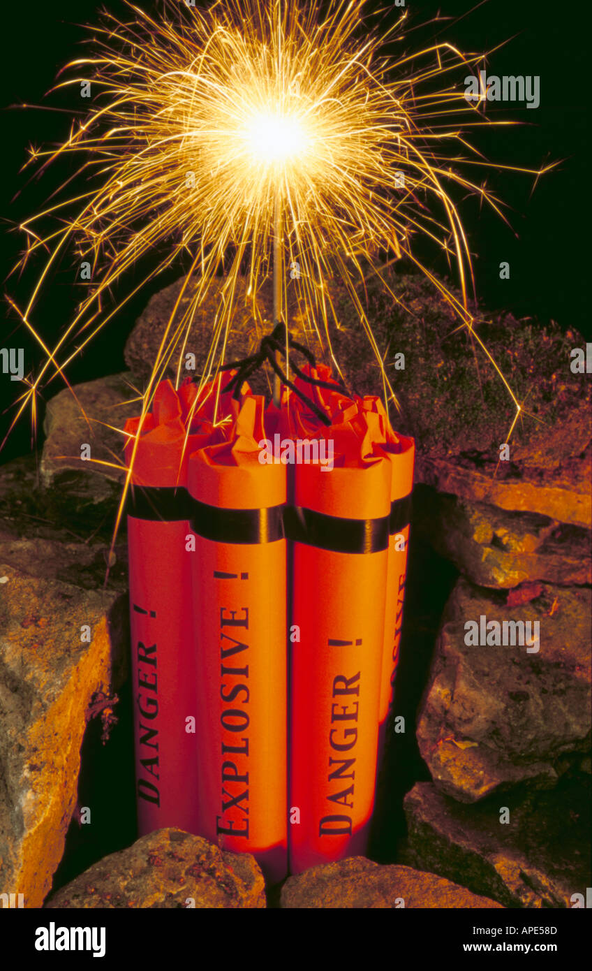 Red Stick Of Tnt Dynamite With Long Fuse With Clouds And