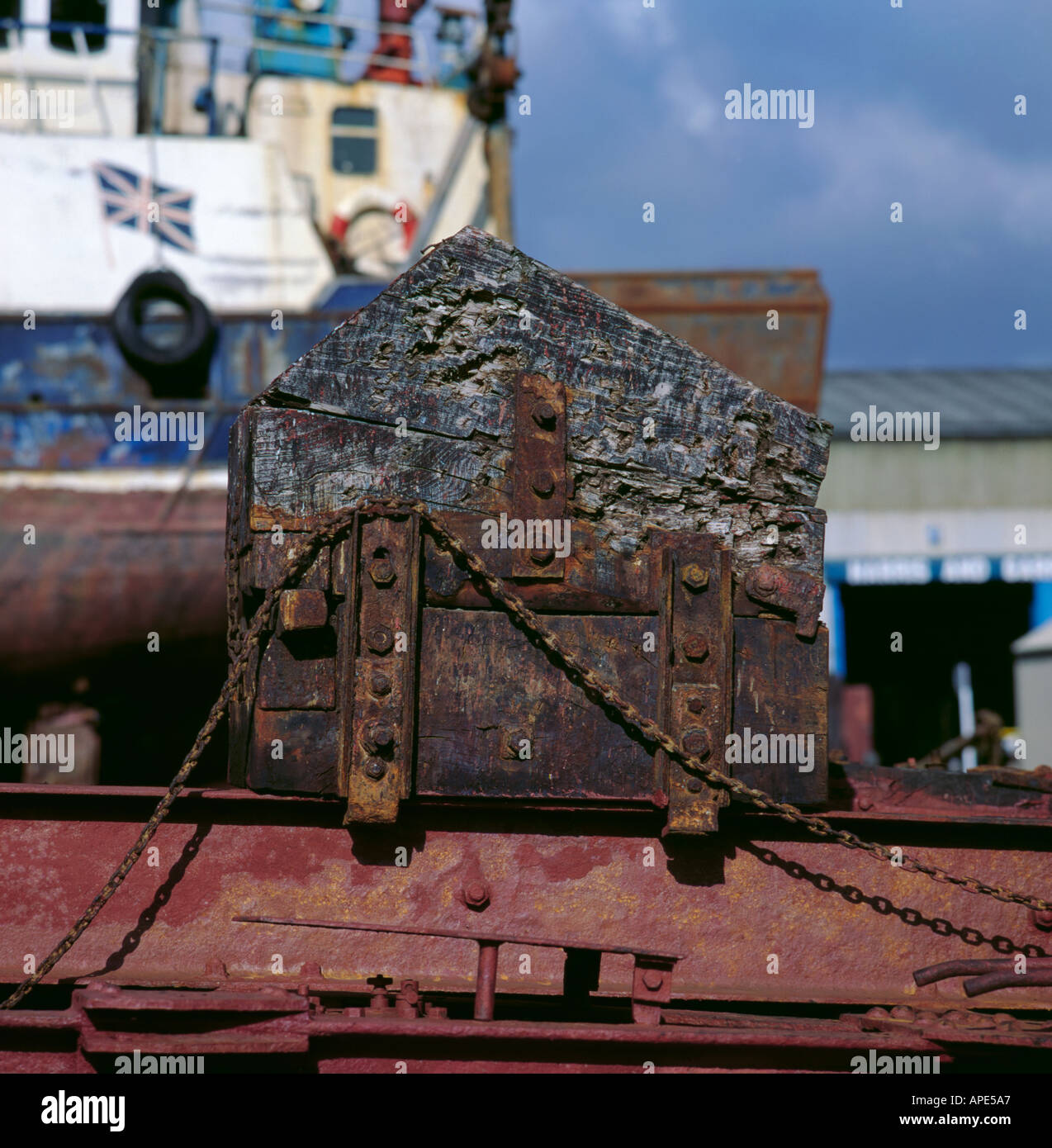 Ship repair and maintenance; detail of a slipway cradle block, Grimsby ...