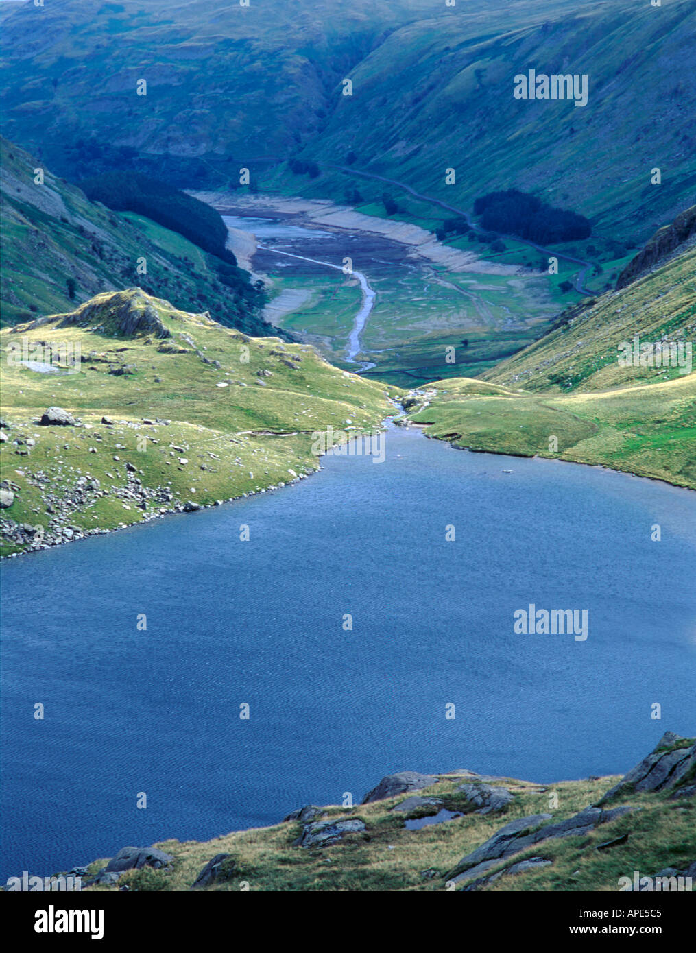 View down on to Blea Water, a classic Lakeland tarn, a dry Haweswater ...