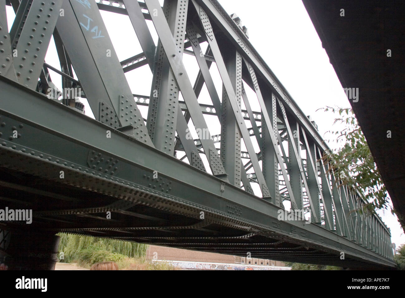Railway bridge over River Lea near Three Mills Bromley By Bow London ...
