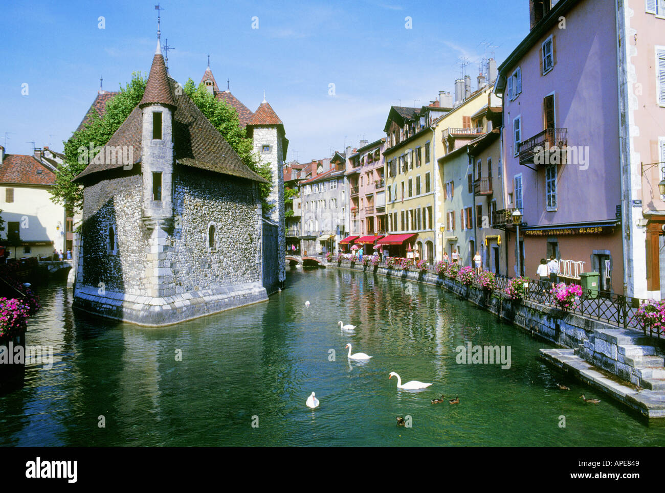 Annecy idyllic waterway landscape in Savoie, France Stock Photo - Alamy