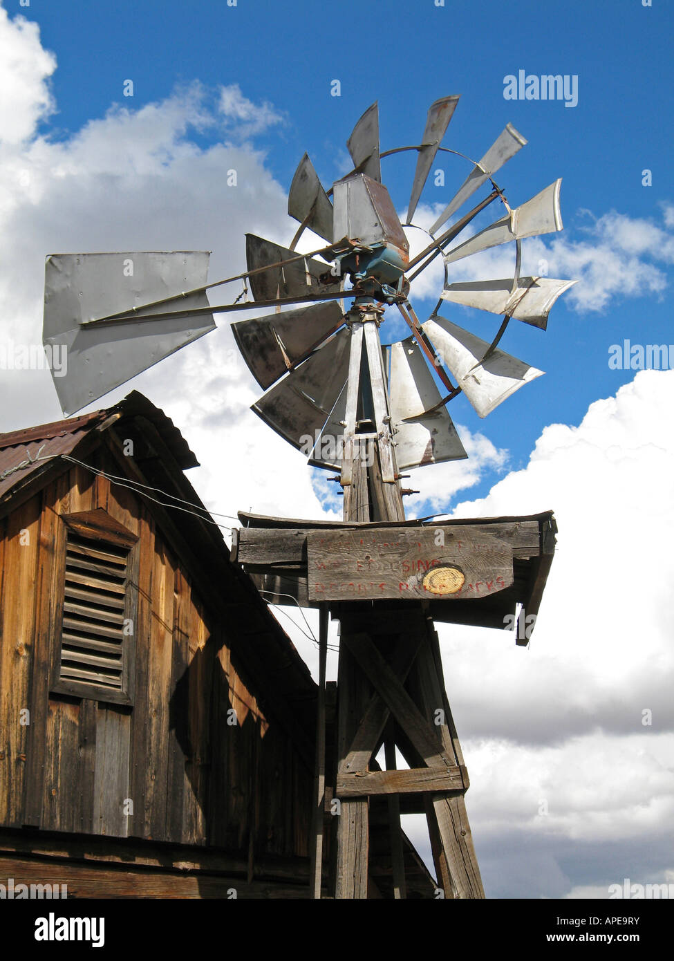 Old west windmill in the 19th century mining town of Jerome, AZ Stock ...