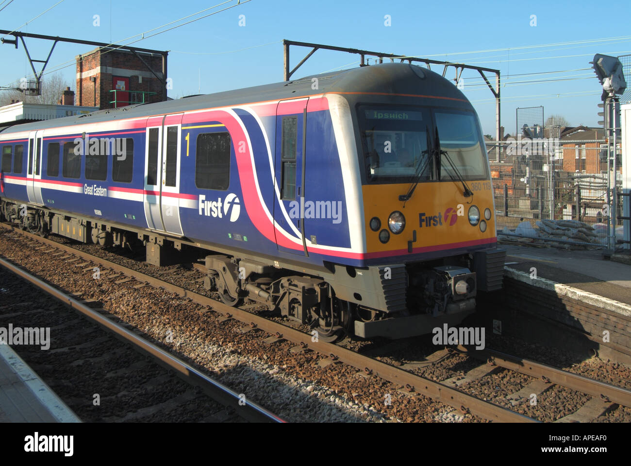 Shenfield railway station platform & track with First Great Eastern ...