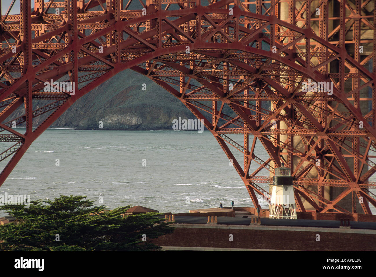 Metal frame support arch girders Golden Gate Bridge Fort Point National ...