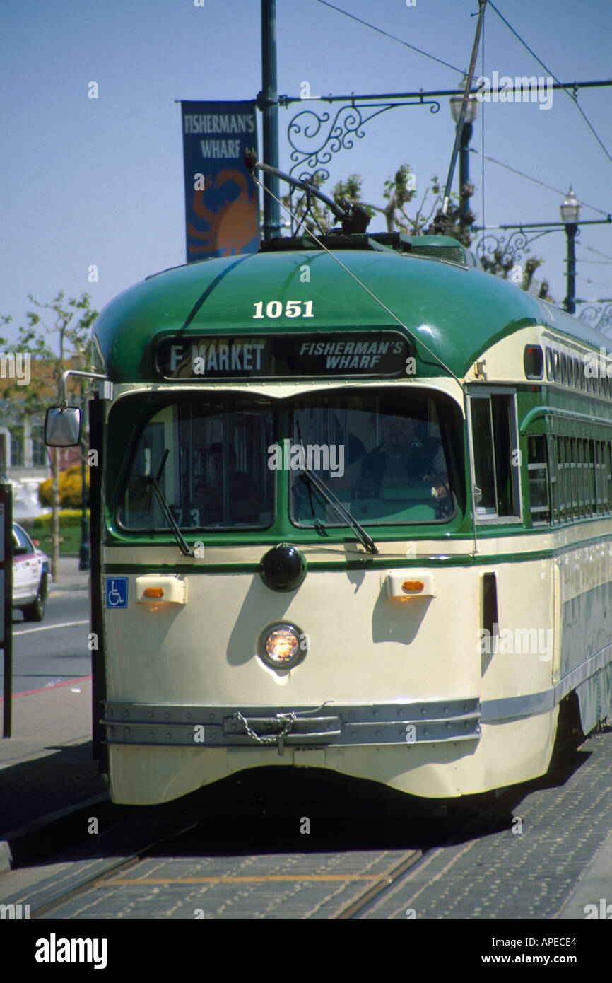 Restored colorful historic Italian Streetcar along the Embarcadero ...