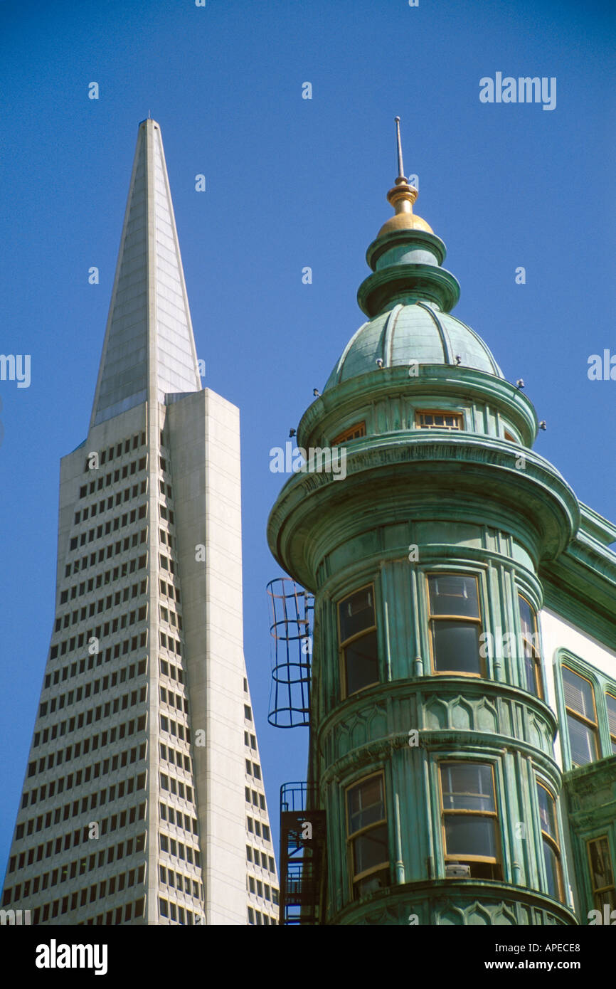 Modern and Victorian style urban buildings Columbus Tower flatiron and ...