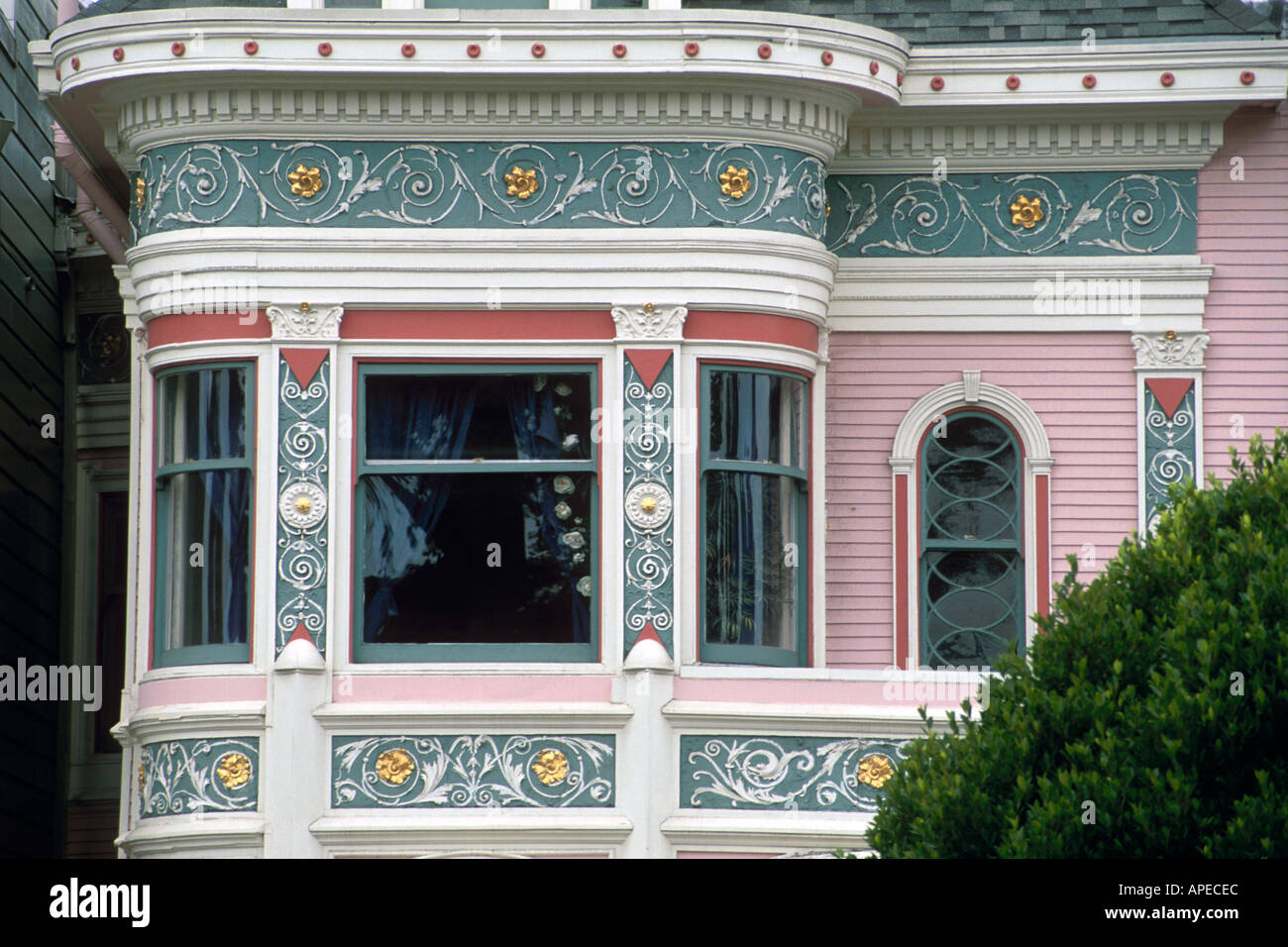 19th Century wooden Victorian style home front row houses San Stock ...