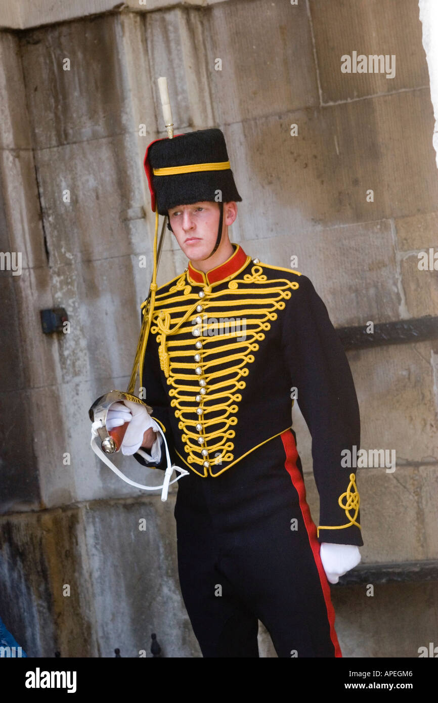 Female soldier of the Kings Troop of the Royal Horse Artillery on guard ...