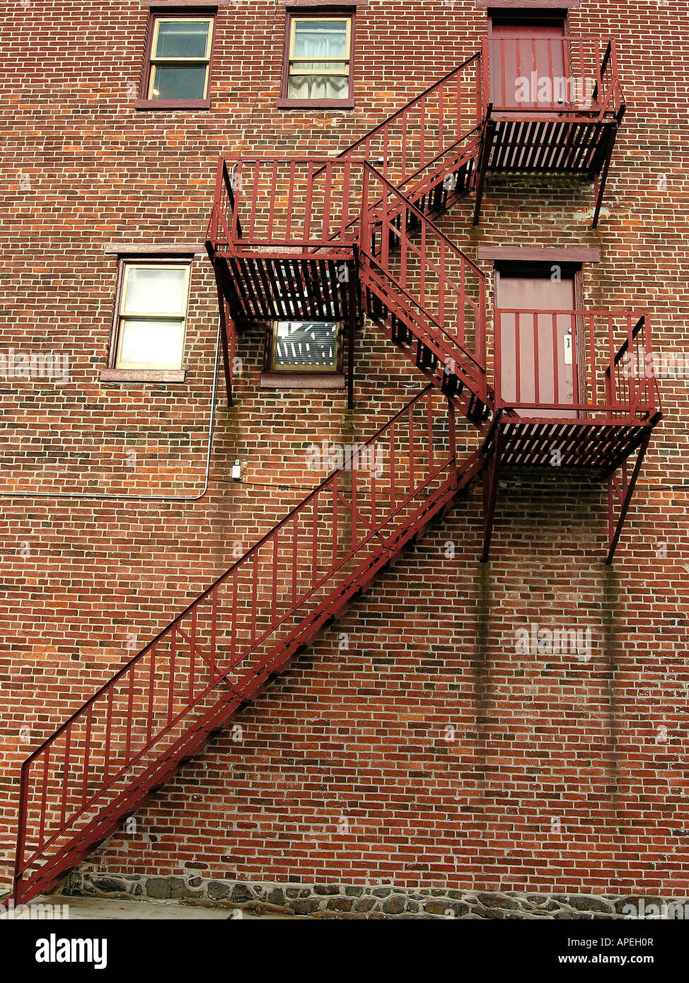 Fire escape outside an old brick building in Gettysburg, PA Stock Photo ...