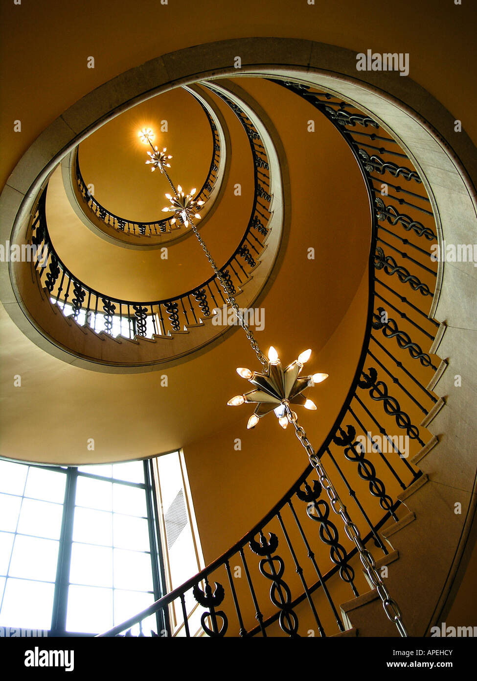 Interior view of a spiral staircase, Federal Government Building ...