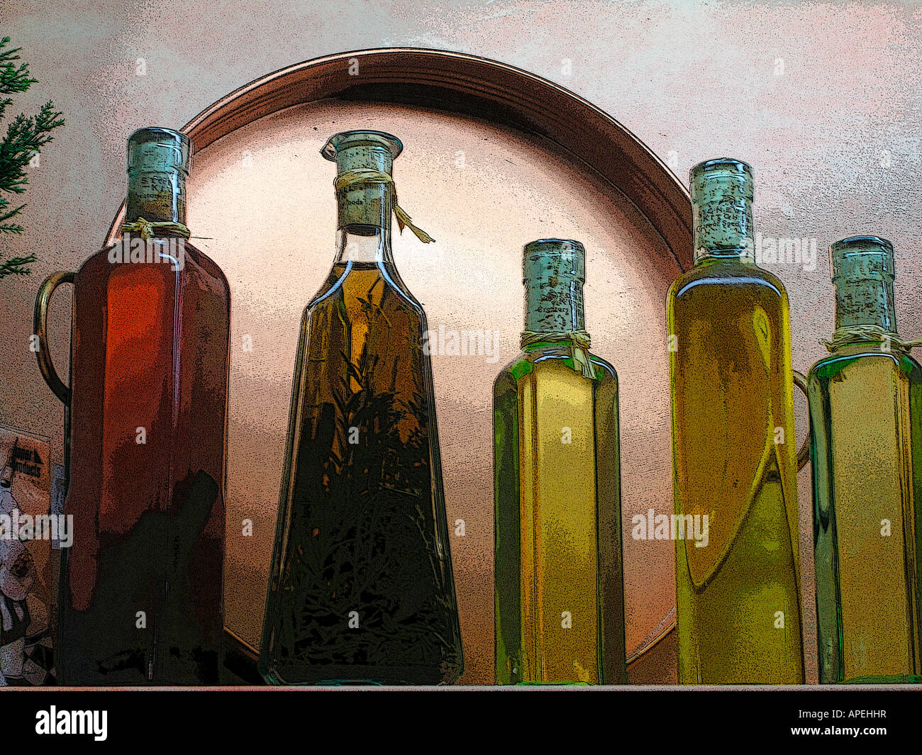 Close up of vegetable oil bottles in a restaurant Stock Photo - Alamy