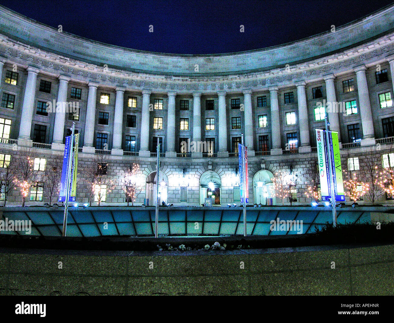 Evening lights at the Woodrow Wilson Plaza, Washington, DC Stock Photo ...