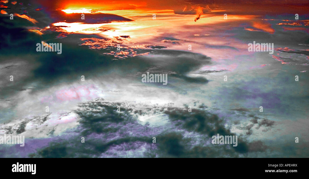 Colorful, cloud filled sky seen upside down Stock Photo - Alamy