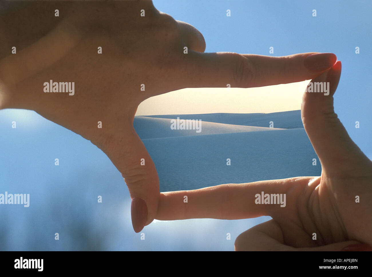 distant vision, fingers form a frame of landscape Stock Photo - Alamy