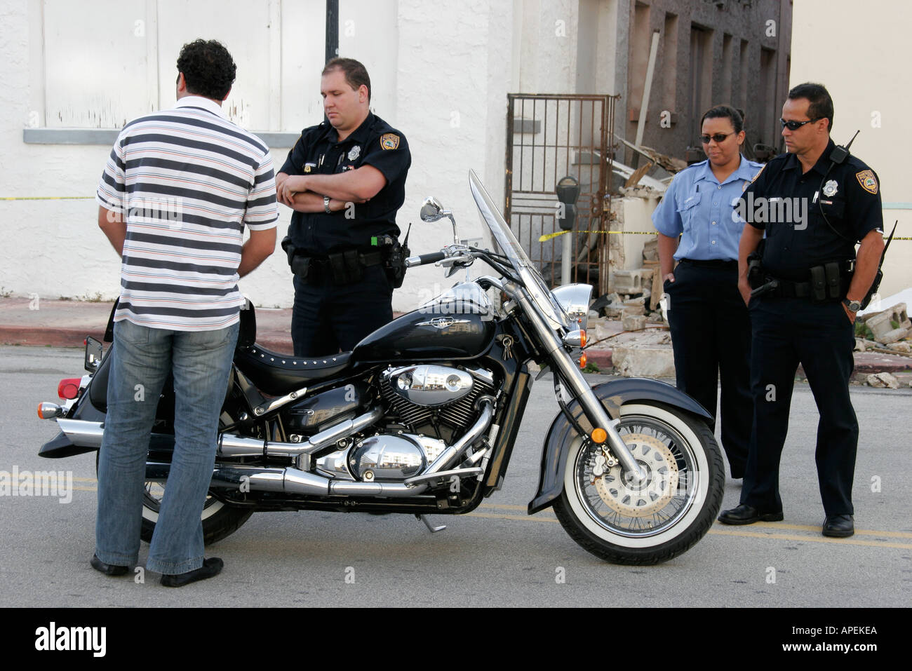 Miami Beach Florida,Ocean Drive,police stop motorcycle motorcycles ...