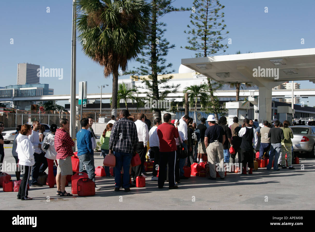 Miami Florida,Biscayne Boulevard,line,queue,gas station,petrol,containers,weather,Hurricane ...