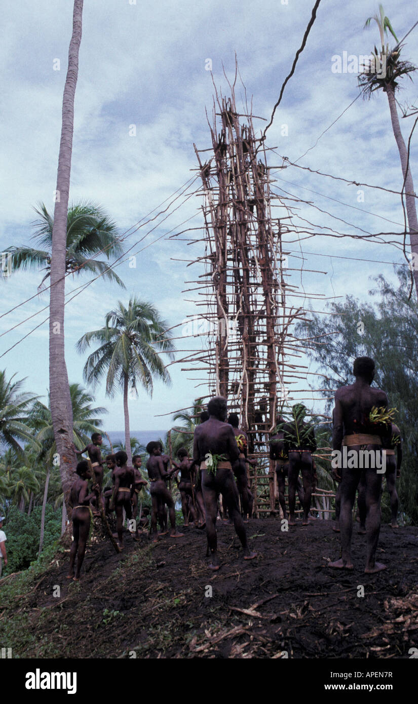 Pacific Ocean, Vanuatu, Pentecost Island, Native Islander jumping ...