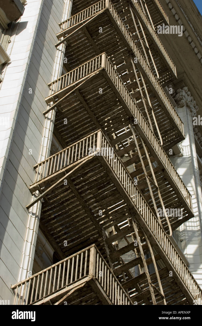 Fire escapes on the side of old buildings in Los Angeles Stock Photo ...
