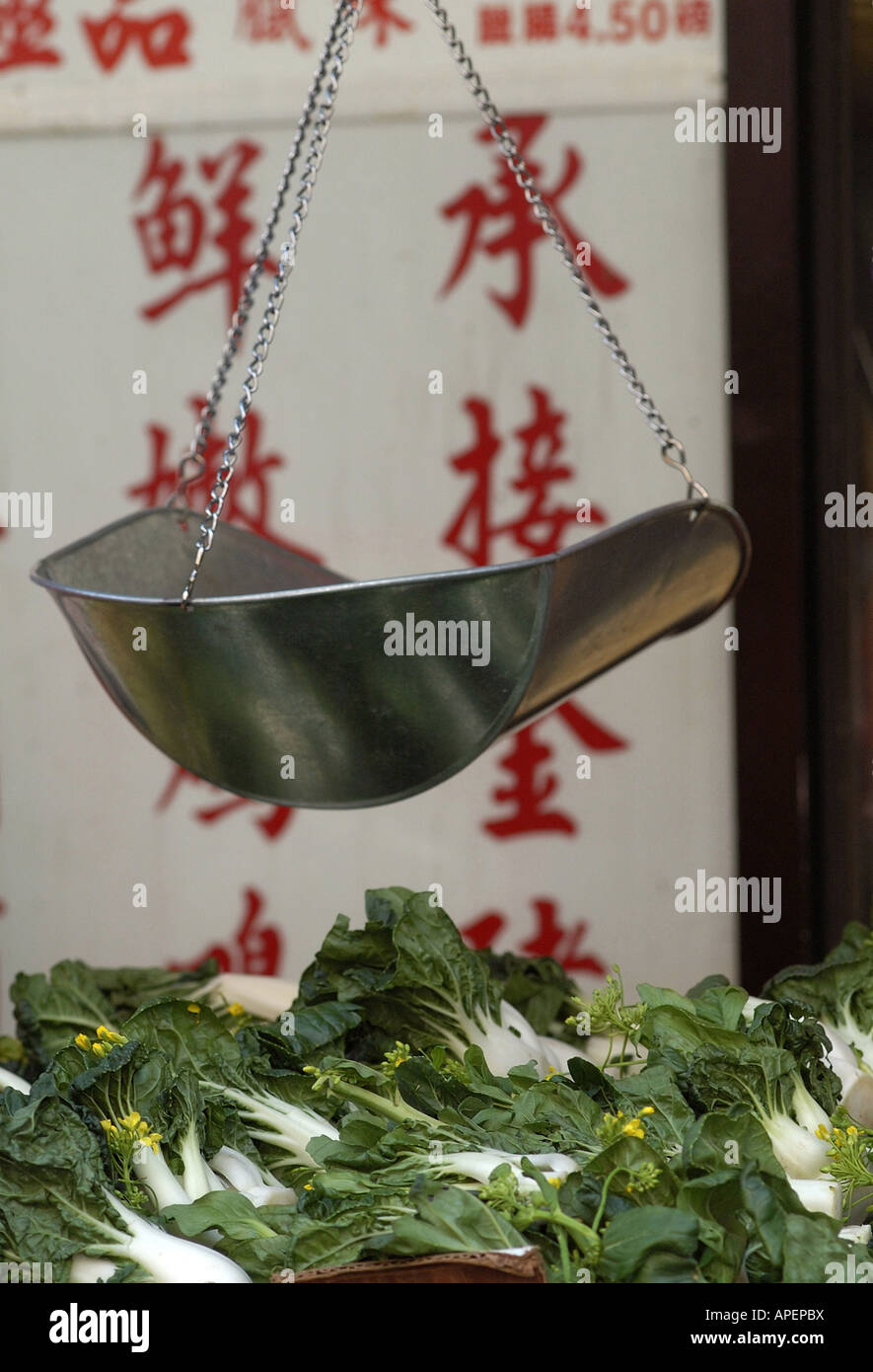 scale and boy choy for sale at chinatown grocery, new york city Stock ...