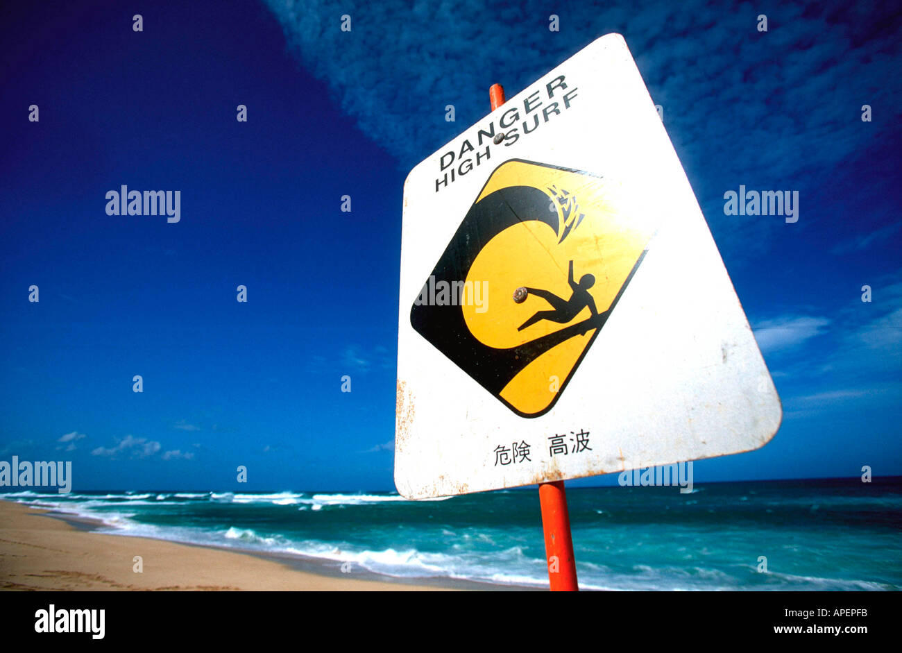 Warning sign on a Hawaiian beach Stock Photo - Alamy