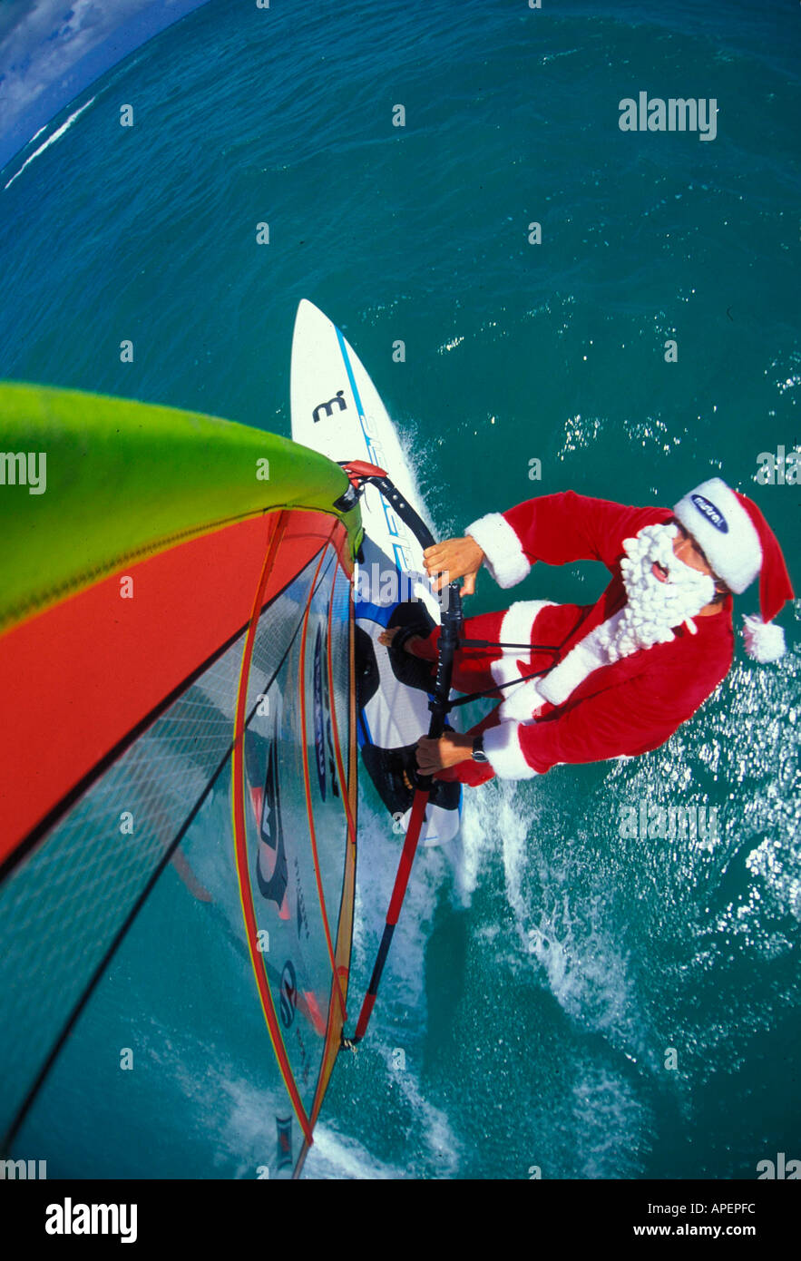 Windsurfing Santa on move, Richard Foster in Maui, Hawaii, USA Stock ...