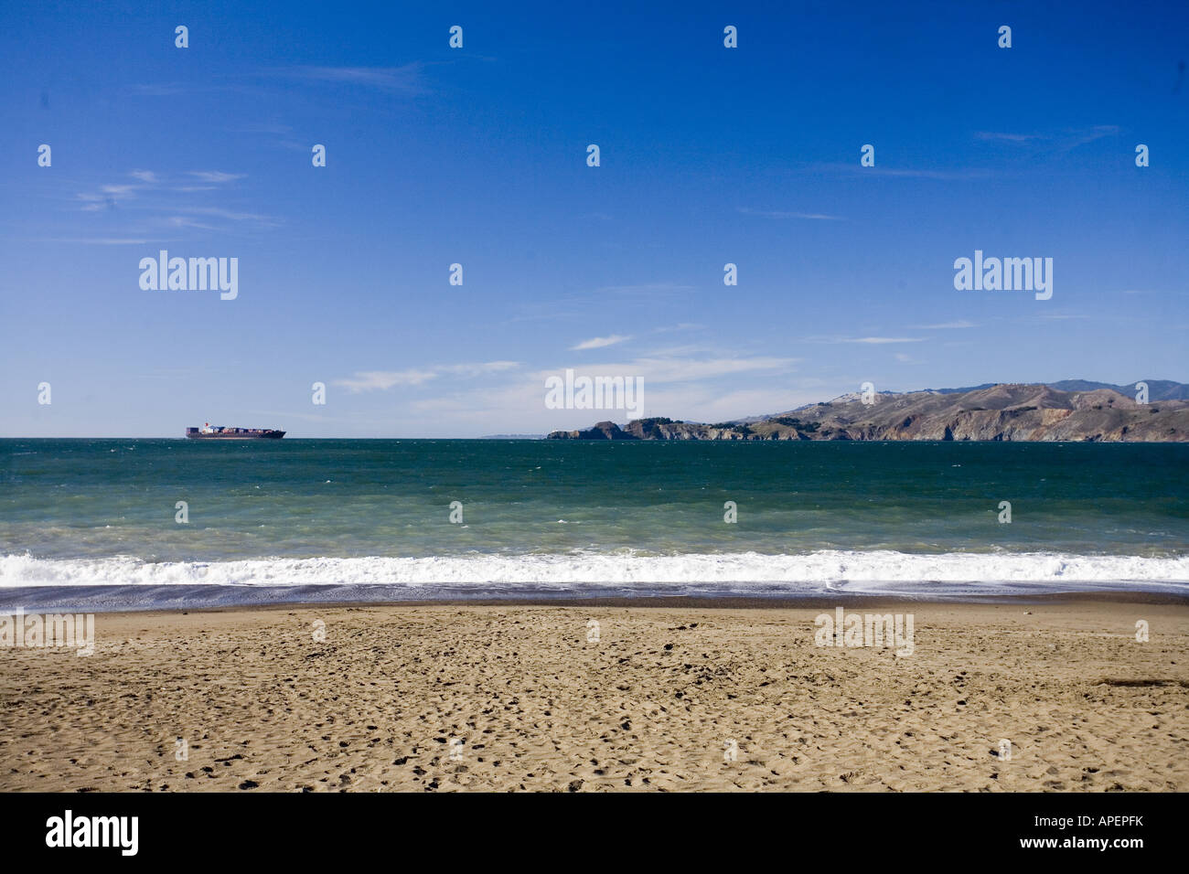 Container ship inbound Golden Gate, San Francisco, Marin County, CA ...