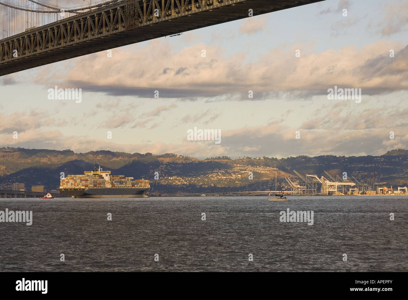 Container ship, Bay Bridge, Port of Oakland, CA Stock Photo - Alamy