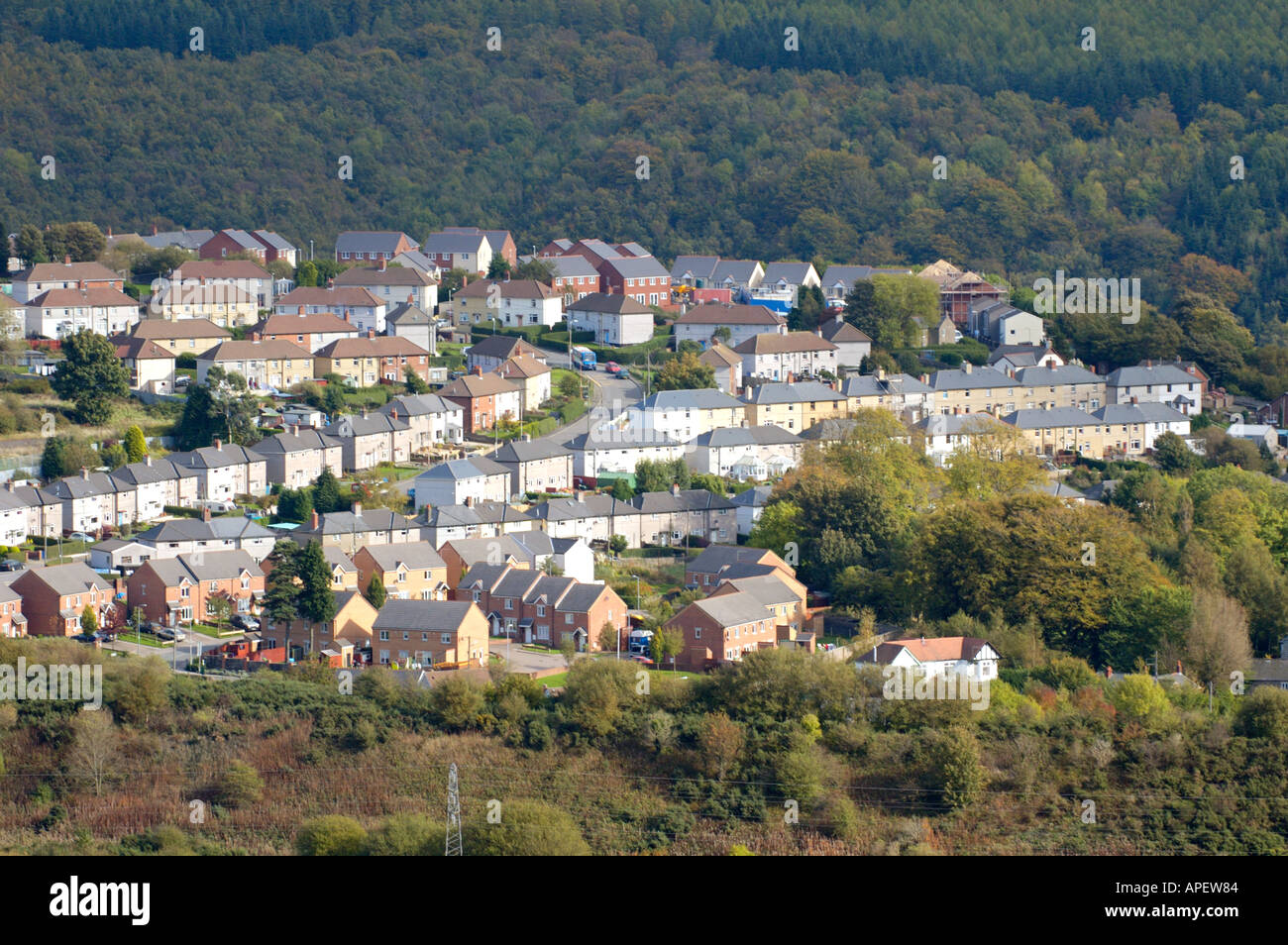 View over housing estate in the village of Talywain Torfaen Gwent South ...