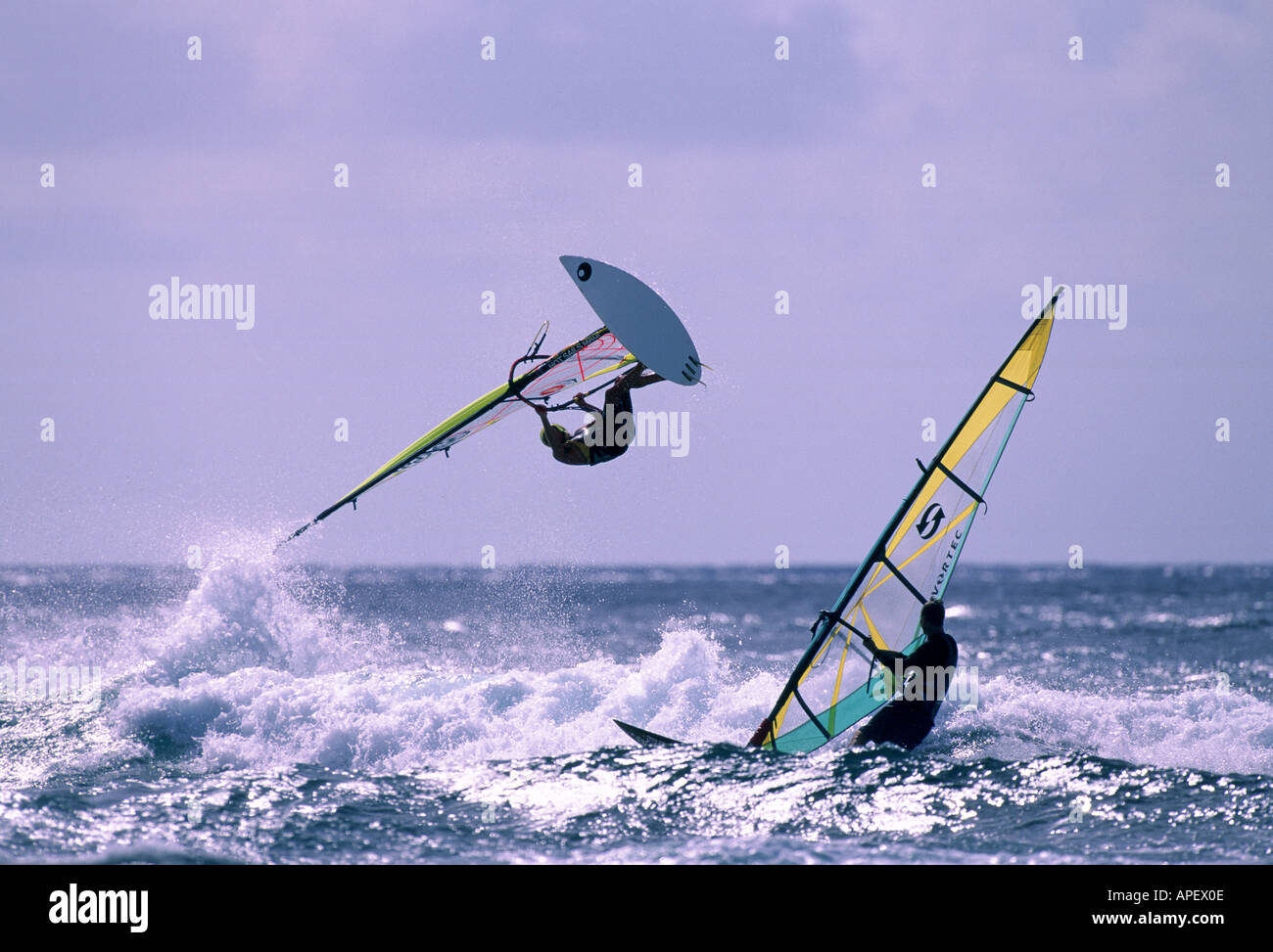 Windsurfing action at sea Stock Photo - Alamy