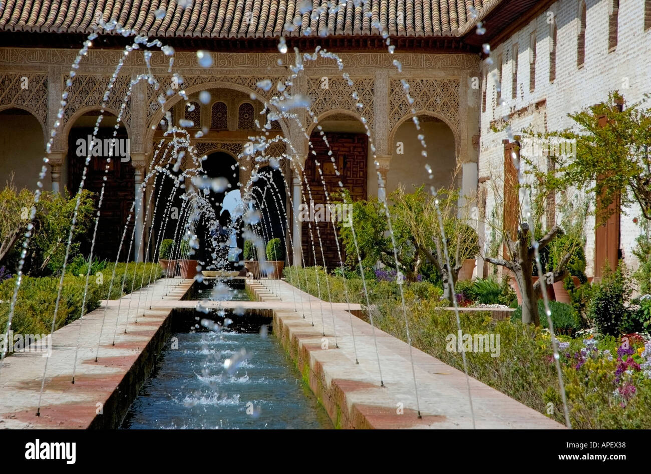 Water fountains in the courtyard at Alhambra, a 14th-century palace in ...