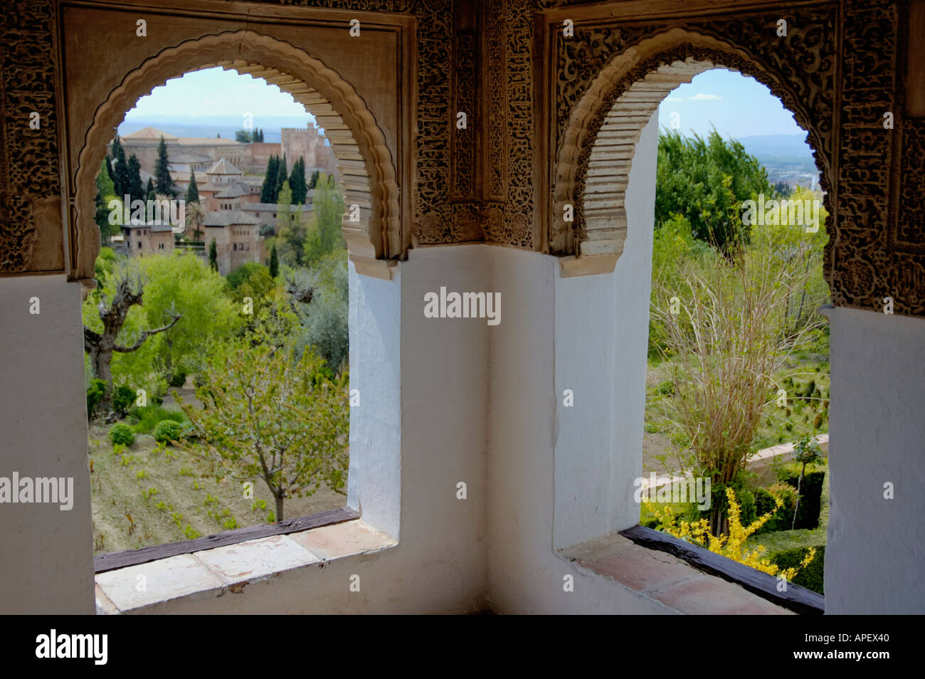 Spain Andalusia Granada Windows Viewing On The Alhambra Palace From The ...